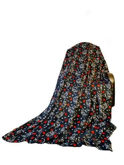 Велюровый плед Сердечки (черный)