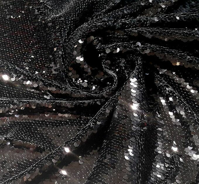 Ткань Сетка пайетки черные 110Х130 см.