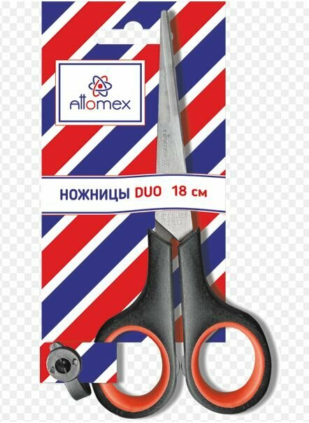 Ножницы 180 мм Attomex "Duo", нержавеющая сталь, прорезиненные кольца, в блистере
