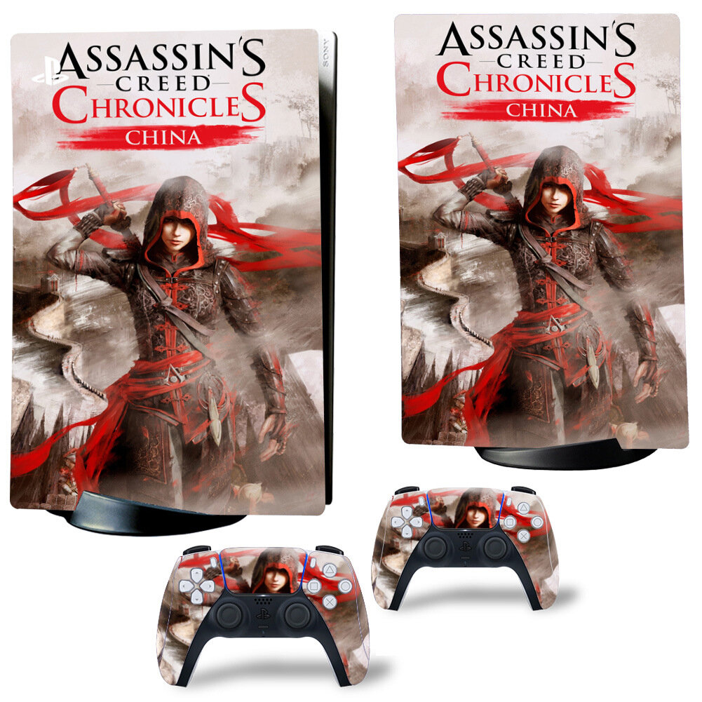 Наклейка виниловая защитная на игровую консоль Sony PlayStation 5 Fat Disc Edition, Assassins creed, полный комплект с геймпадами