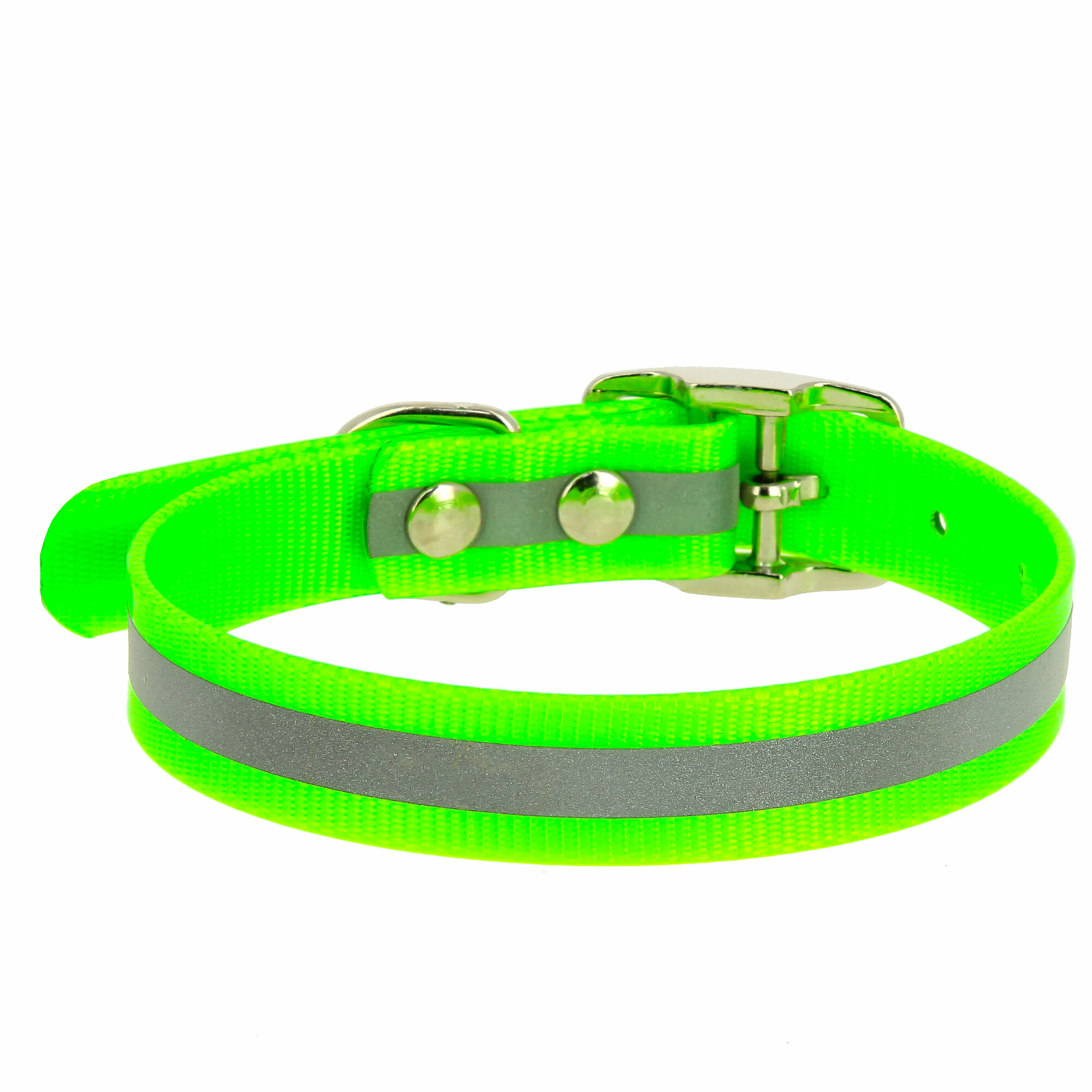Каскад ошейник из биотана со светоотражающей полосой 20 мм х 30-40 см, Зеленый