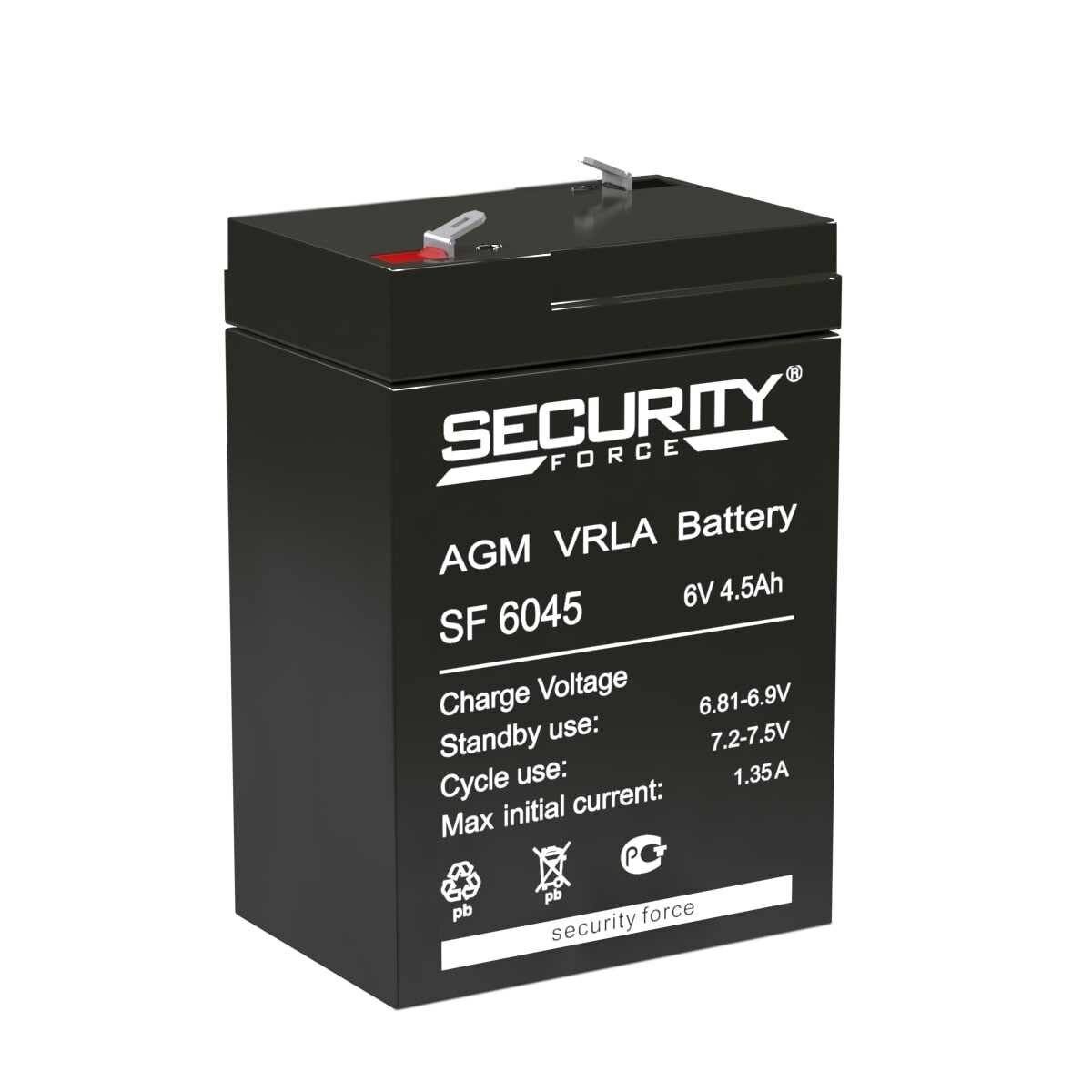 Аккумулятор Security Force SF 6045 6В, 4.5Ач, 101х70х47 мм, черный
