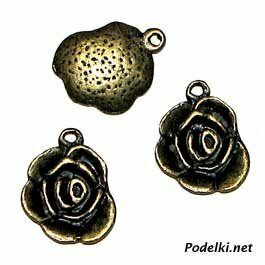 Фурнитура для бижутерии Подвеска Роза 0001389 бронзовый цвет 17x14 мм, цена за 10 шт.