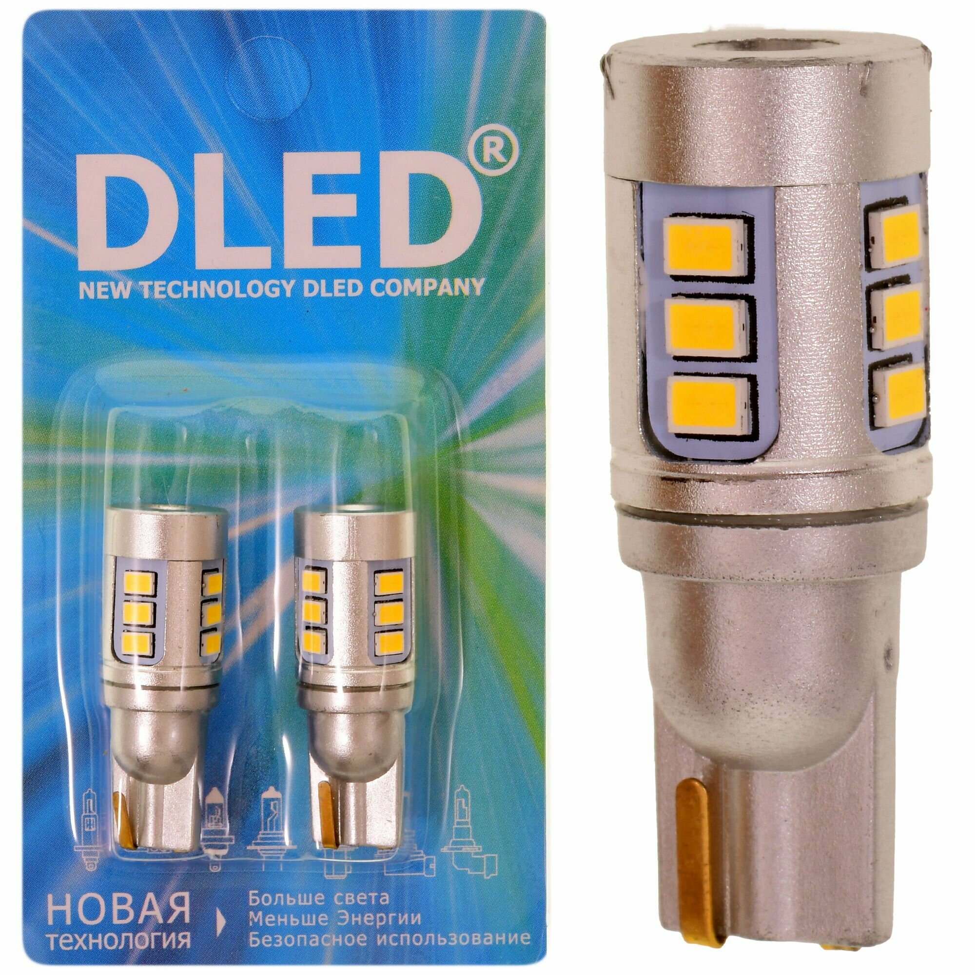 Светодиодная автомобильная лампа T10 - W5W - 13 SMD 3020 Бренд DLED (2шт.) В передние и задние габариты, подсветка номера, подсветка салона.