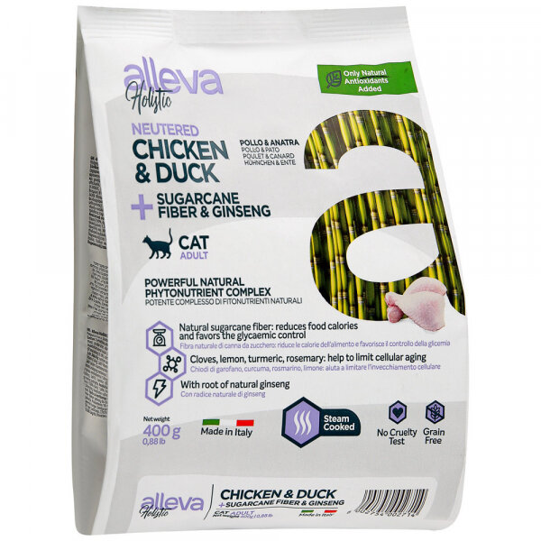 Alleva Holistic Chicken and Duck, Корм для стерилизованных кошек с Курицей и Уткой, 400 г.