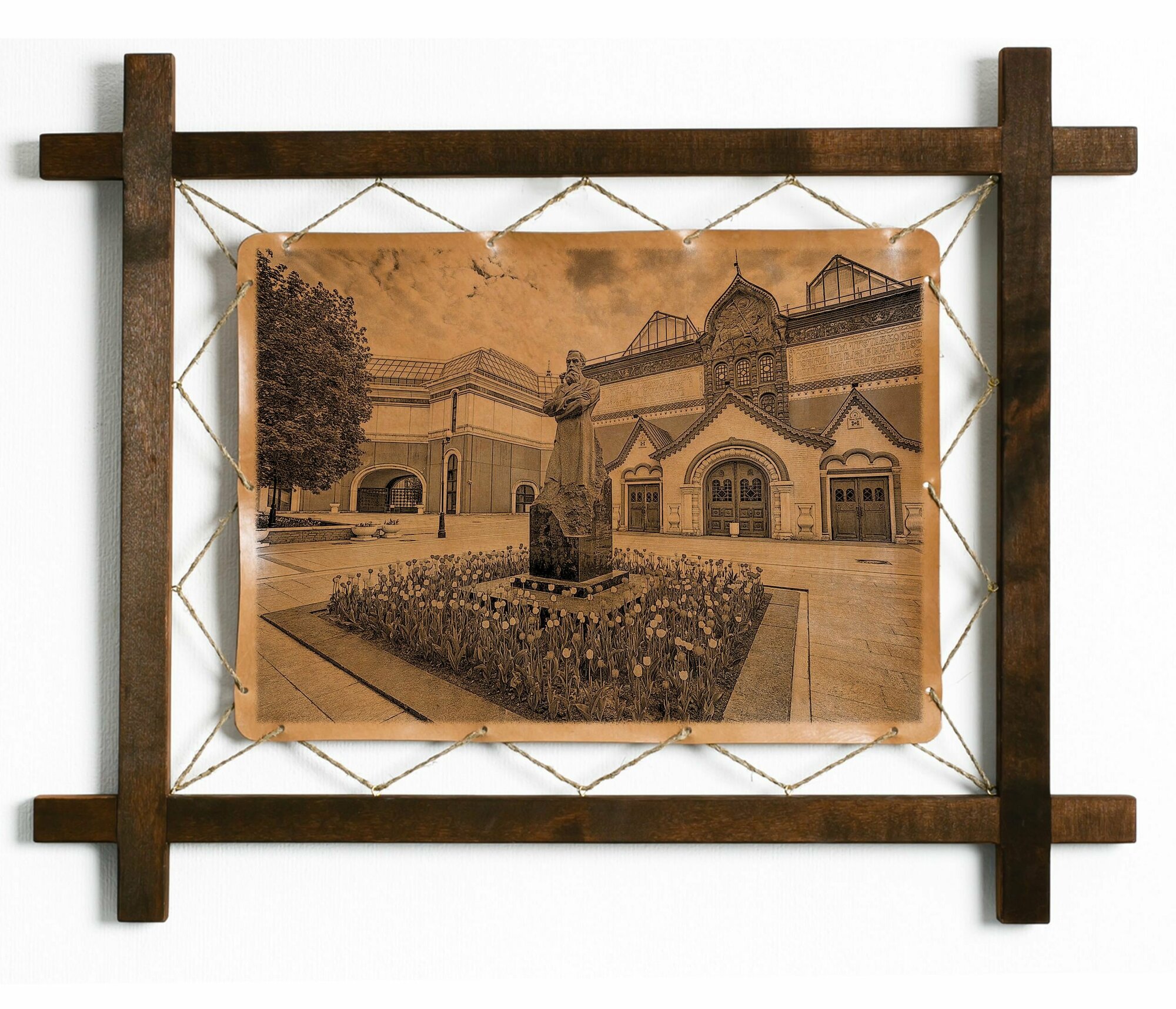 Картина интерьерная, натуральная кожа, "Третьяковская галерея", в деревянной раме, BoomGift