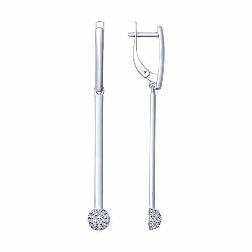 Серьги с подвесками, серебро, 925 проба, родирование, фианит