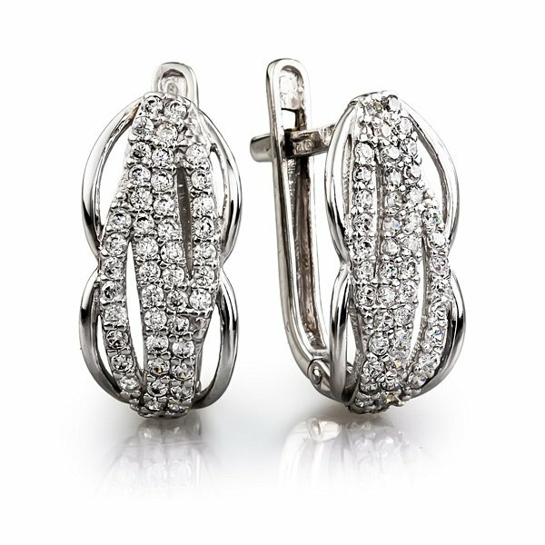 Серьги, серебро, 925 проба, родирование, фианит