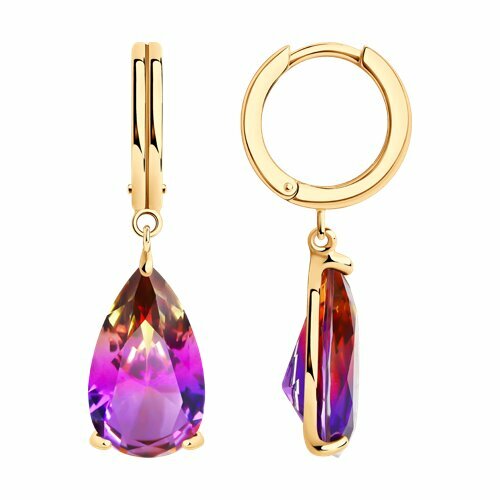 Серьги с подвесками, серебро, 925 проба, золочение, ситалл