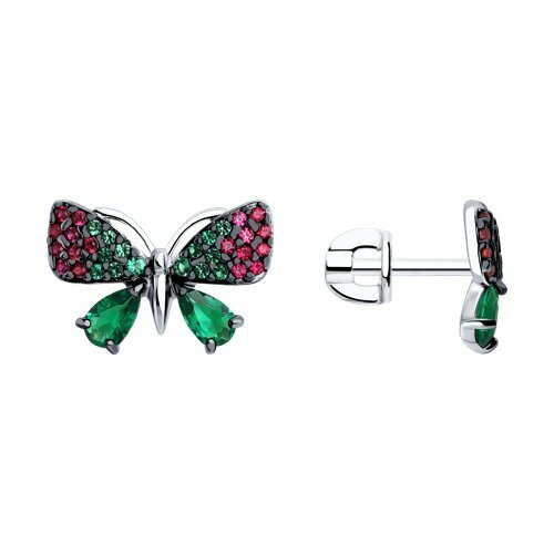 Серьги пусеты, серебро, 925 проба, родирование, фианит, корунд синтетический