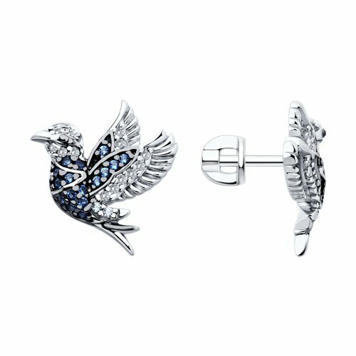 Серьги пусеты, серебро, 925 проба, родирование, фианит