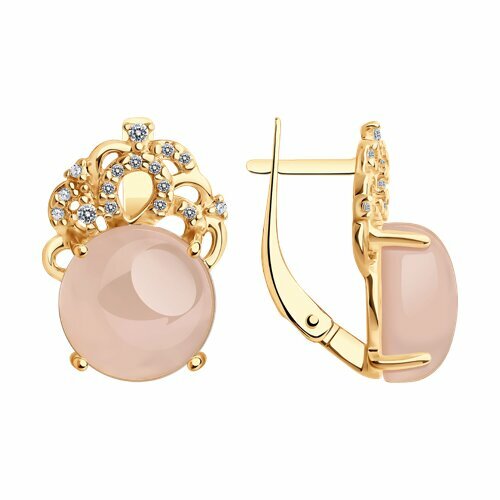 Серьги, серебро, 925 проба, золочение, кварц