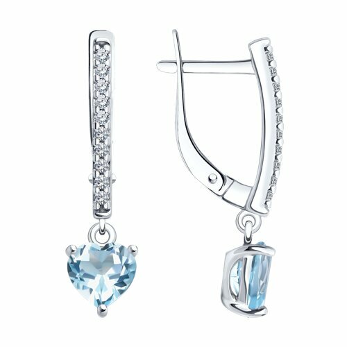 Серьги с подвесками, серебро, 925 проба, родирование, топаз