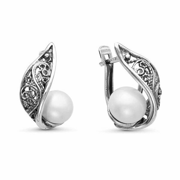 Серьги, серебро, 925 проба, родирование, жемчуг культивированный