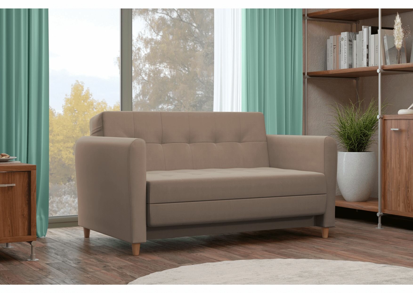 Диван-кровать раскладной, еврокнижка Ингри в цвете бежевый (Велутто 22)