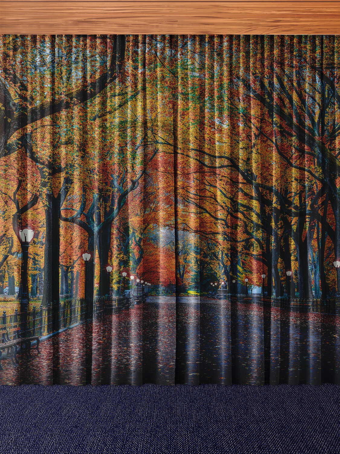 Шторы для комнаты / Фотошторы / ЗD шторы интерьерные / 145 х 260 см 2 шт / Декор для гостиной, кухни, спальни, детской / Осень / Центральный парк Нью Йорк / Осенний парк