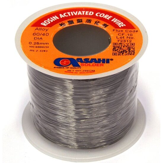 Припой с флюсом Asahi Припой WC60B025I, 0.25мм 0.2кг Sn60/Pb40 (СF10 флюс RA)