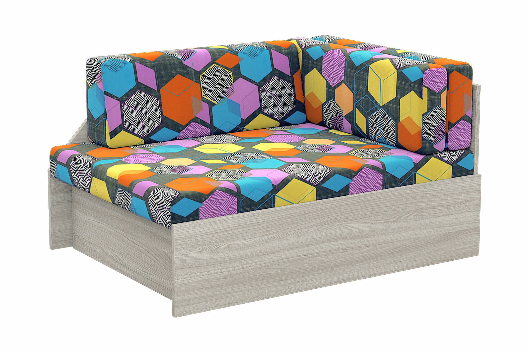 Диван детский выкатной Нонтон №1, ясень шимо светлый / принт геометрия, 112 см