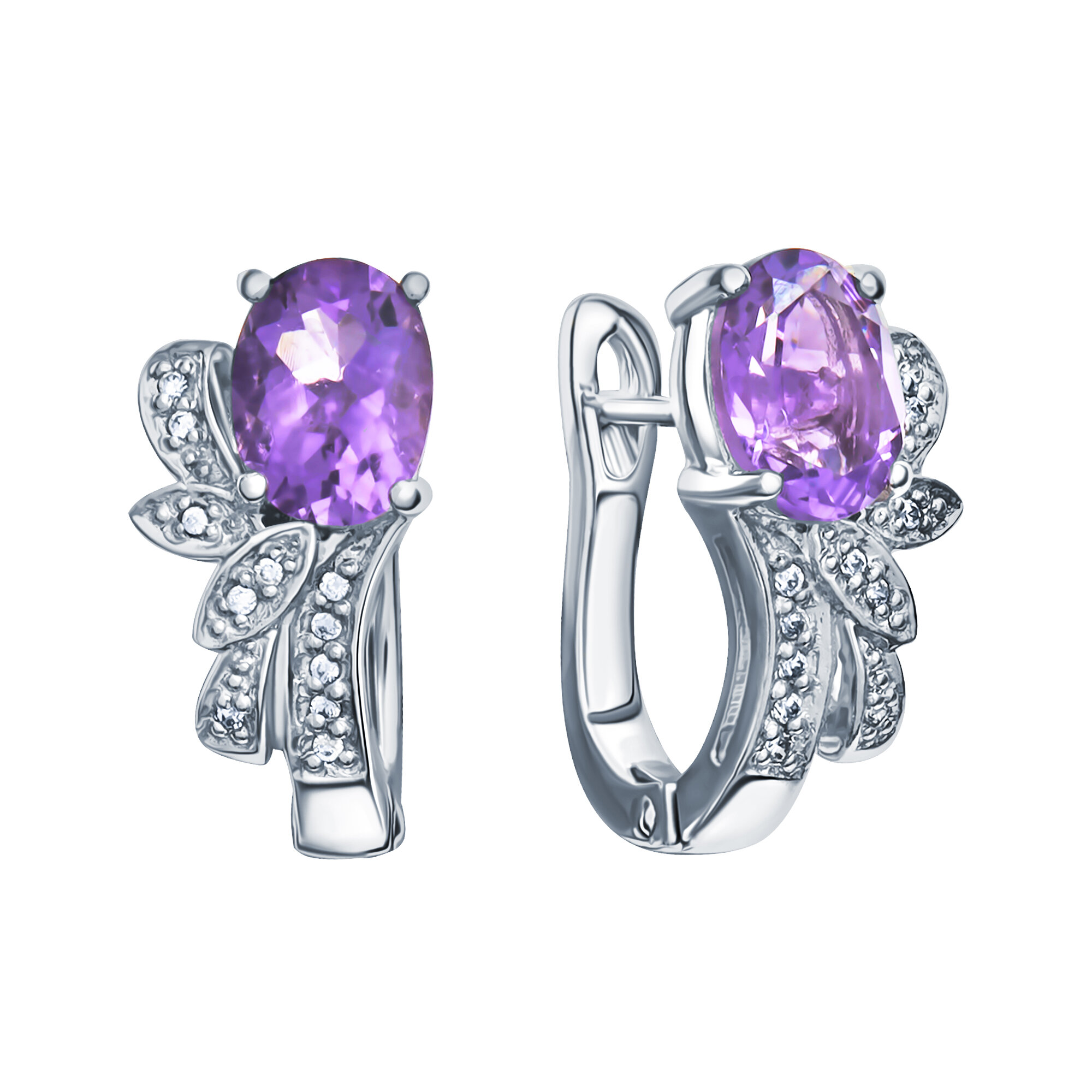 Серьги, серебро, 925 проба, аметист, фианит
