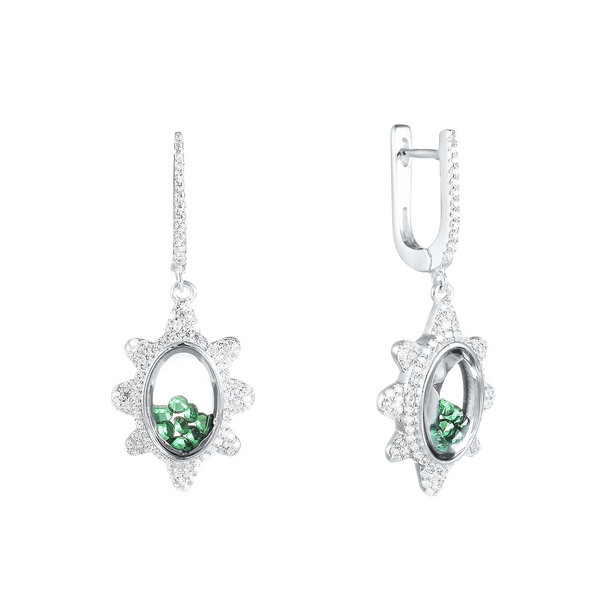 Серьги, серебро, 925 проба, стекло, фианит