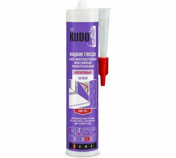 Кудо Клей монтажный Жидкие гвозди универсальный на акриловой основе морозостойкий (280мл) белый