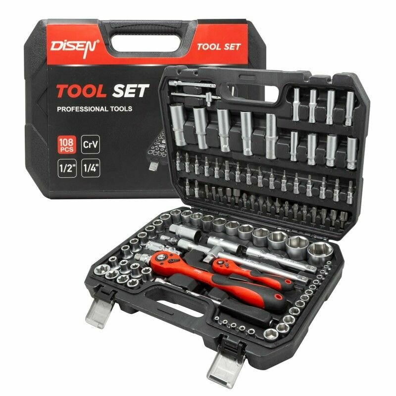 Набор инструментов 108 предметов, 1/4"1/2" (6гр.), 4-32 мм, в кейсе