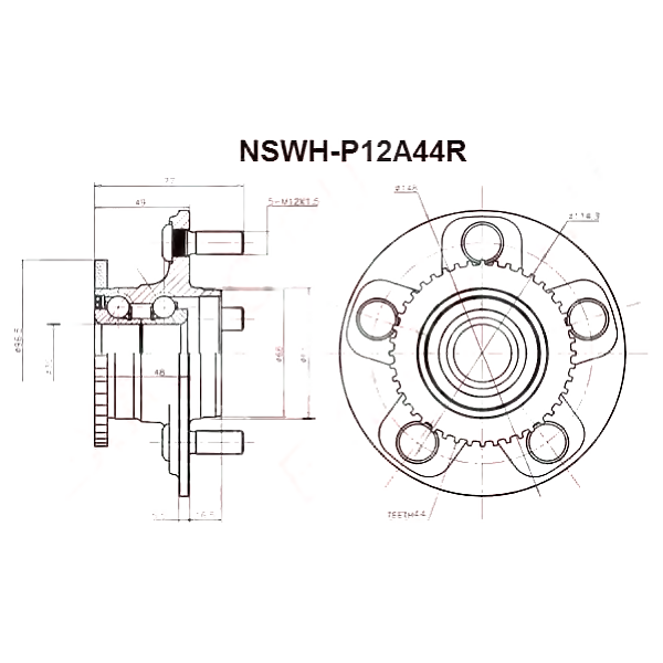 ASVA nswh-p12a44r (43200AV700) ступица задняя с кольцом абс Nissan (Ниссан) Primera (Примера) p12e 2002