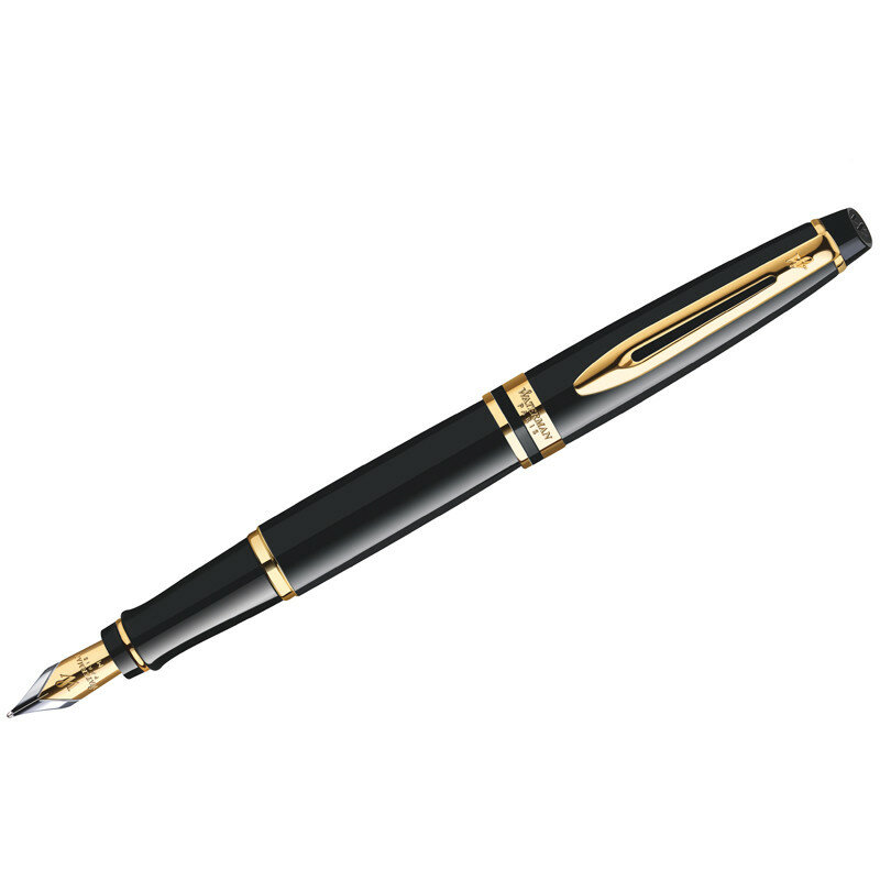 Ручка перьевая Waterman "Expert Black Lacquer GT" синяя, 0,8мм, подарочная упаковка, 180940