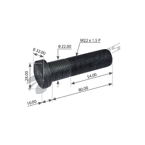 MANSONS 700.148 шпилька ступицы колеса перед. m22x1.5x90 / 80 / 54\ omn mb