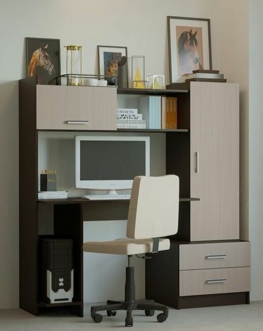 Компьютерный стол ПКС-7 Венге/Белфорт, ЛДСП, с полками, ящиками, для гостиной, спальни, 1534х1600х590, Памир