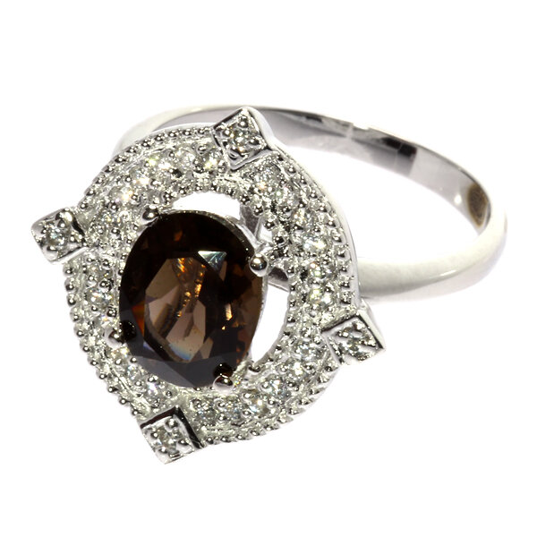 Кольцо, серебро, 925 проба, раухтопаз