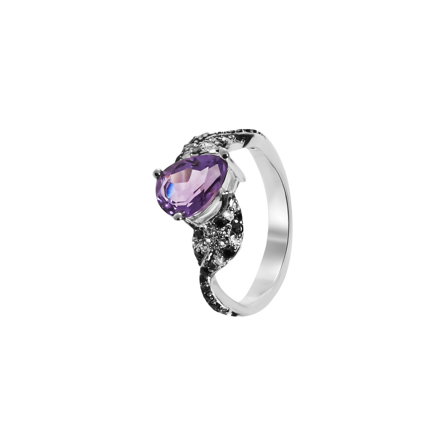 Кольцо, серебро, 925 проба, шпинель, аметист, топаз