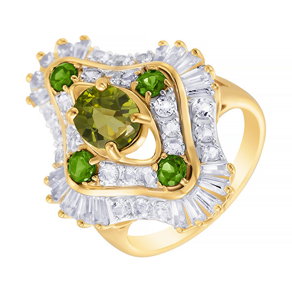 Кольцо, серебро, 925 проба, хромдиопсид, топаз, перидот