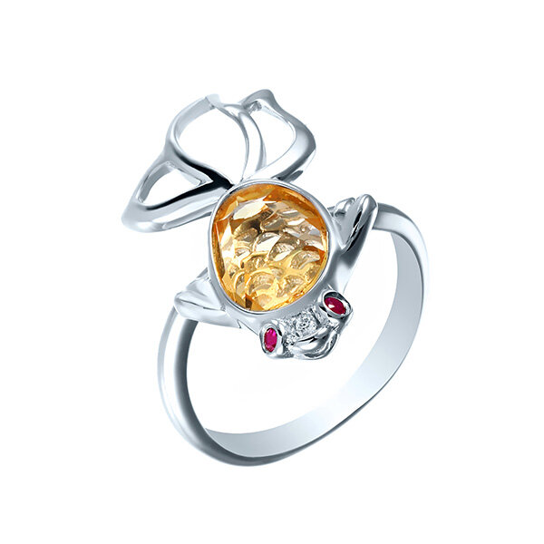 Кольцо, серебро, 925 проба, цитрин