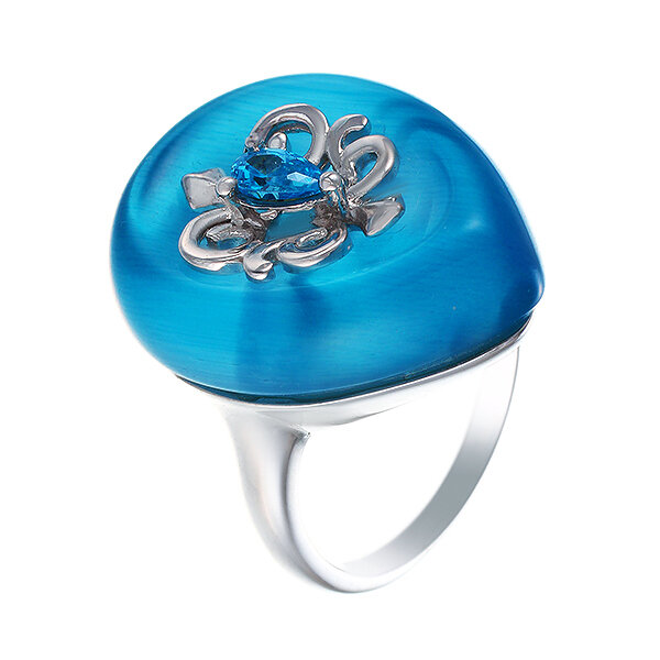 Кольцо, серебро, 925 проба, кошачий глаз, фианит