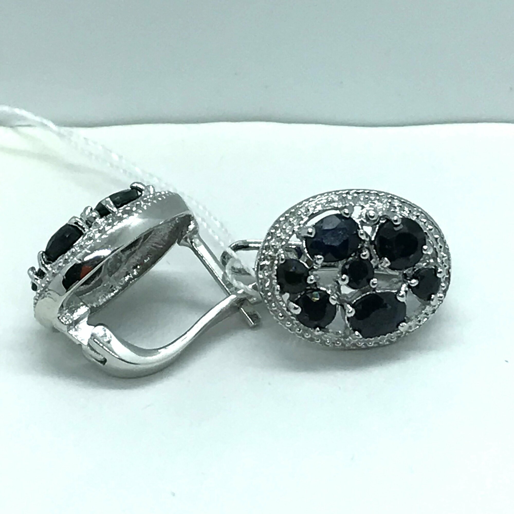 Серьги, серебро, 925 проба, родирование, сапфир, циркон