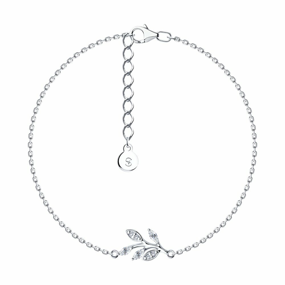 Браслет, серебро, 925 проба, родирование, фианит