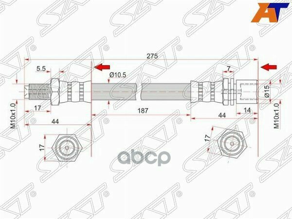 Шланг тормозной (Спереди) Toyota Land Cruiser 80-04 / Land Cruiser Prado (J70) 87-96 Sat арт. ST-90931-01015
