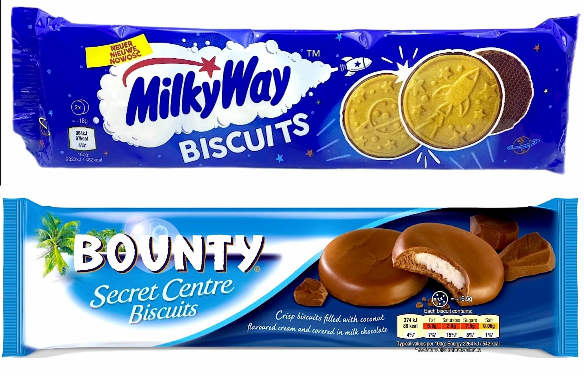 Набор бисквитного печенья Bounty Secret centre biscuits(132гр) и Milky Way Biscuits (108гр) (Европа)