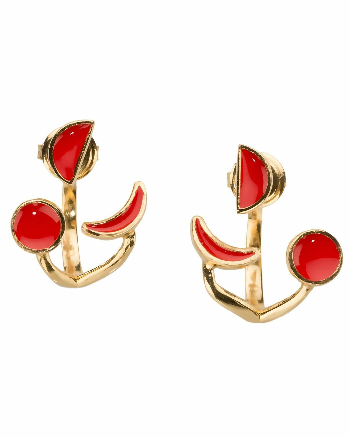 Серьги двусторонние, серебро, 925 проба, золочение, эмаль
