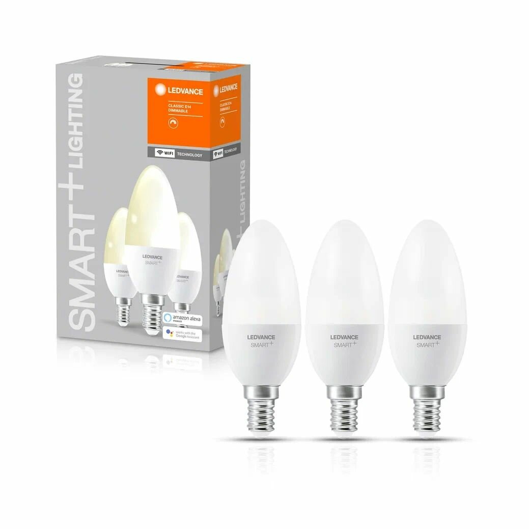 Умные лампочки светодиодные LEDVANCE / OSRAM SMART+ B, E14, 5Вт, 2700К, 470лм, теплый свет, диммируемые, 3 шт