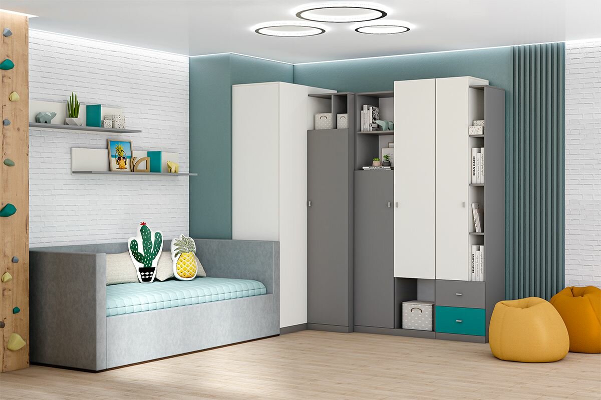 Комплект мебели для детской Клео композиция 5 Графит/Миндаль/Океан