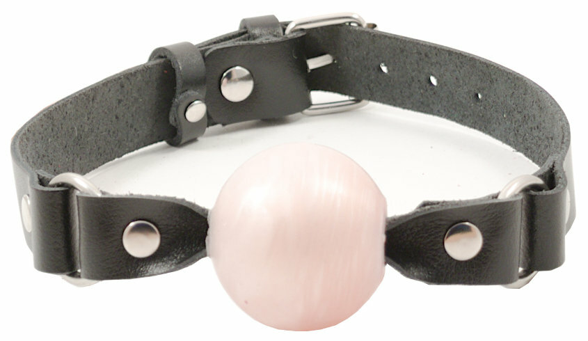 Кляп Лунный Свет на чёрном ремешке с нежно-розовым шариком