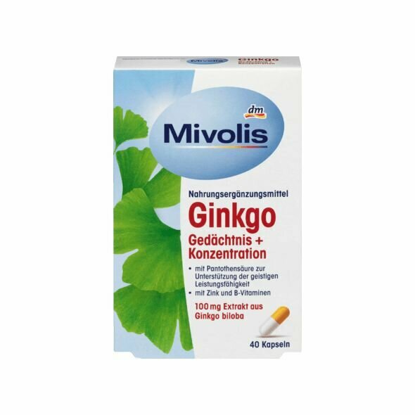 Гинкго Mivolis Memory + Concentration, 100мг, капсулы, без глютена, 40шт