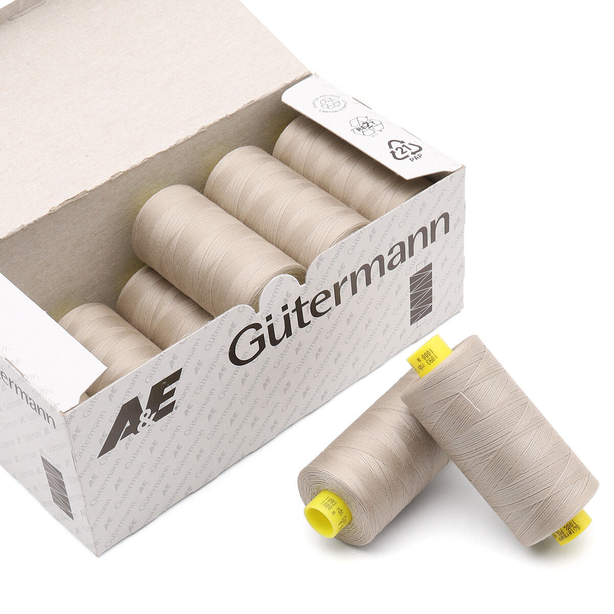 Нить Mara 120/1000 м универсальная, 100% полиэстер Gutermann (127 серый крем), 10 шт