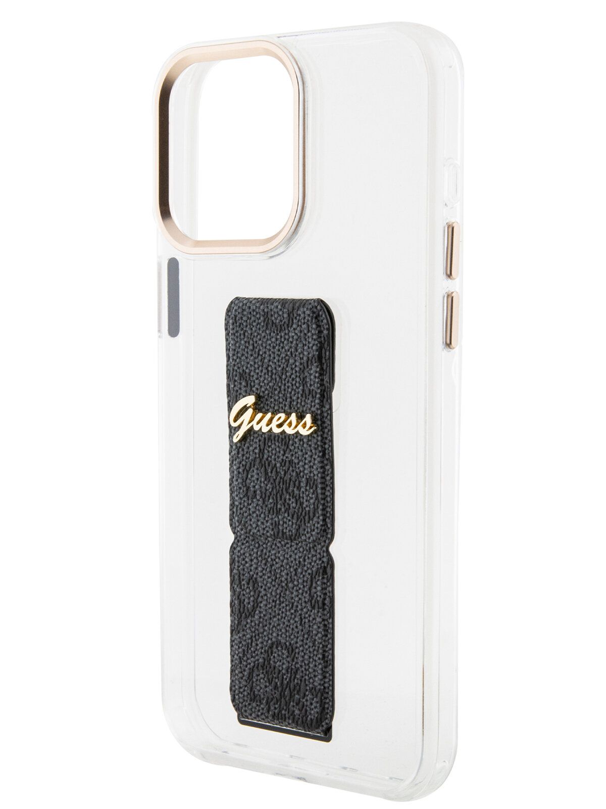 Guess для iPhone 15 Pro чехол GripStand PC/TPU 4G with Script metal logo Hard Clear/Black