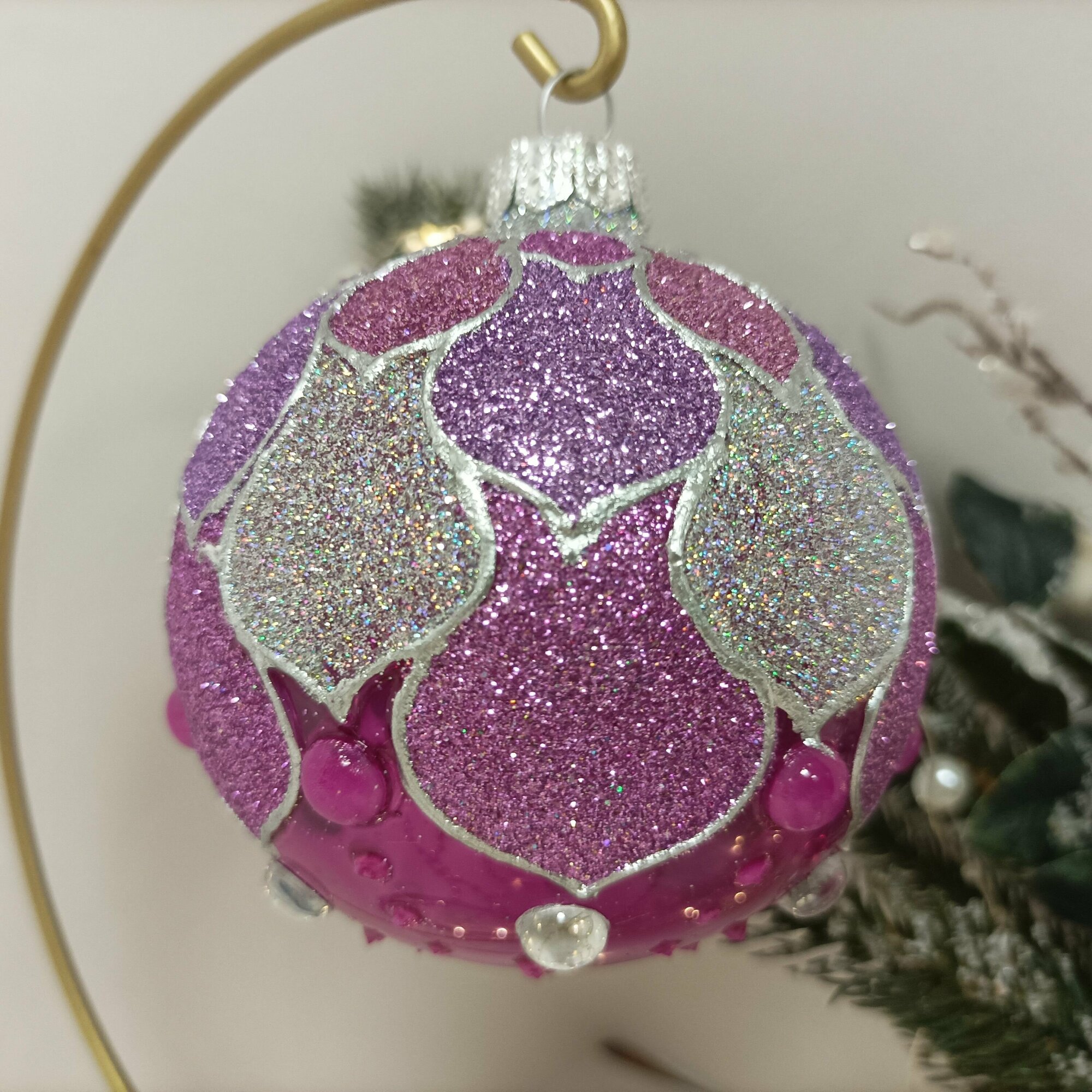 Шар "Престиж" 6 см стекло, сиреневый ручная роспись