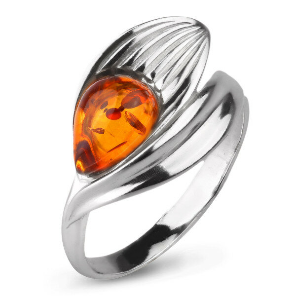 Перстень, серебро, 925 проба, янтарь