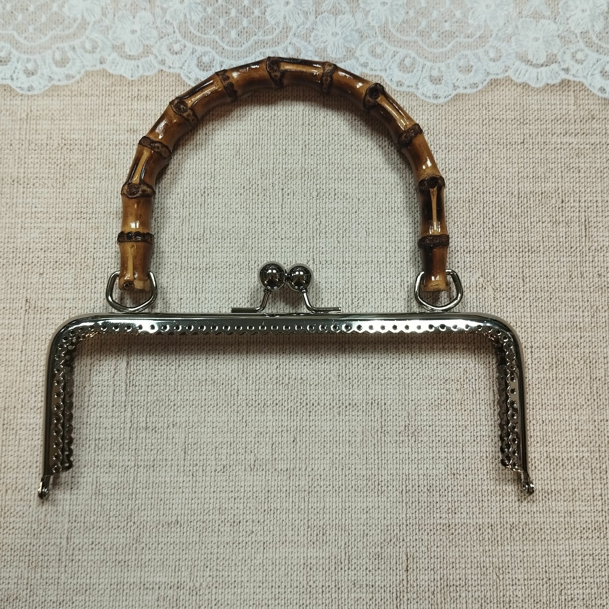 Фермуар для сумки с бамбуковой ручкой, 20см, цвет серебро