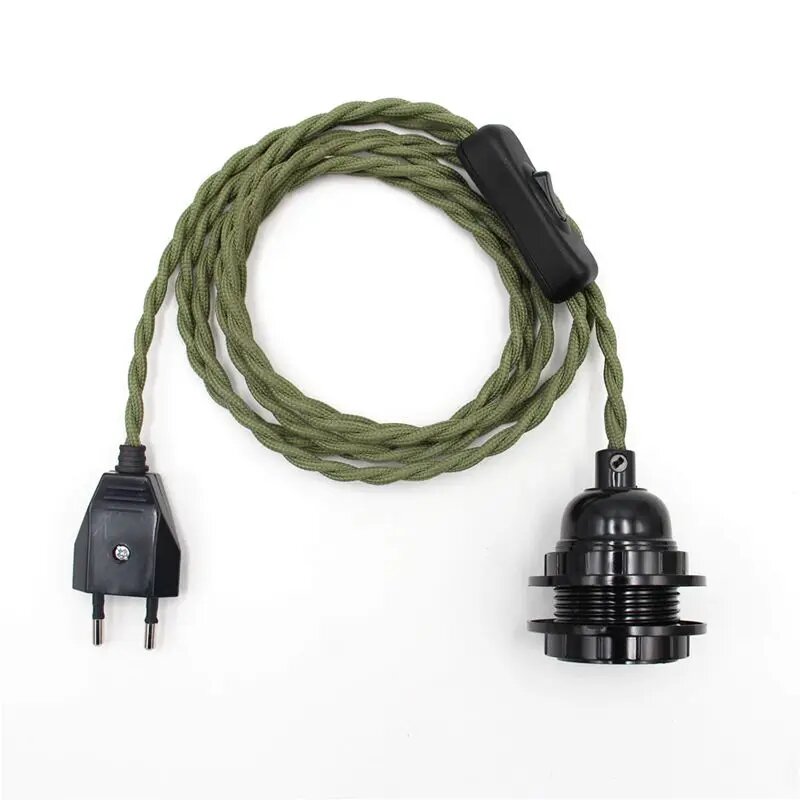 REACHYEA Тканевый провод с патроном E27, 220-240В, черный Olive-green, 3 meters cord